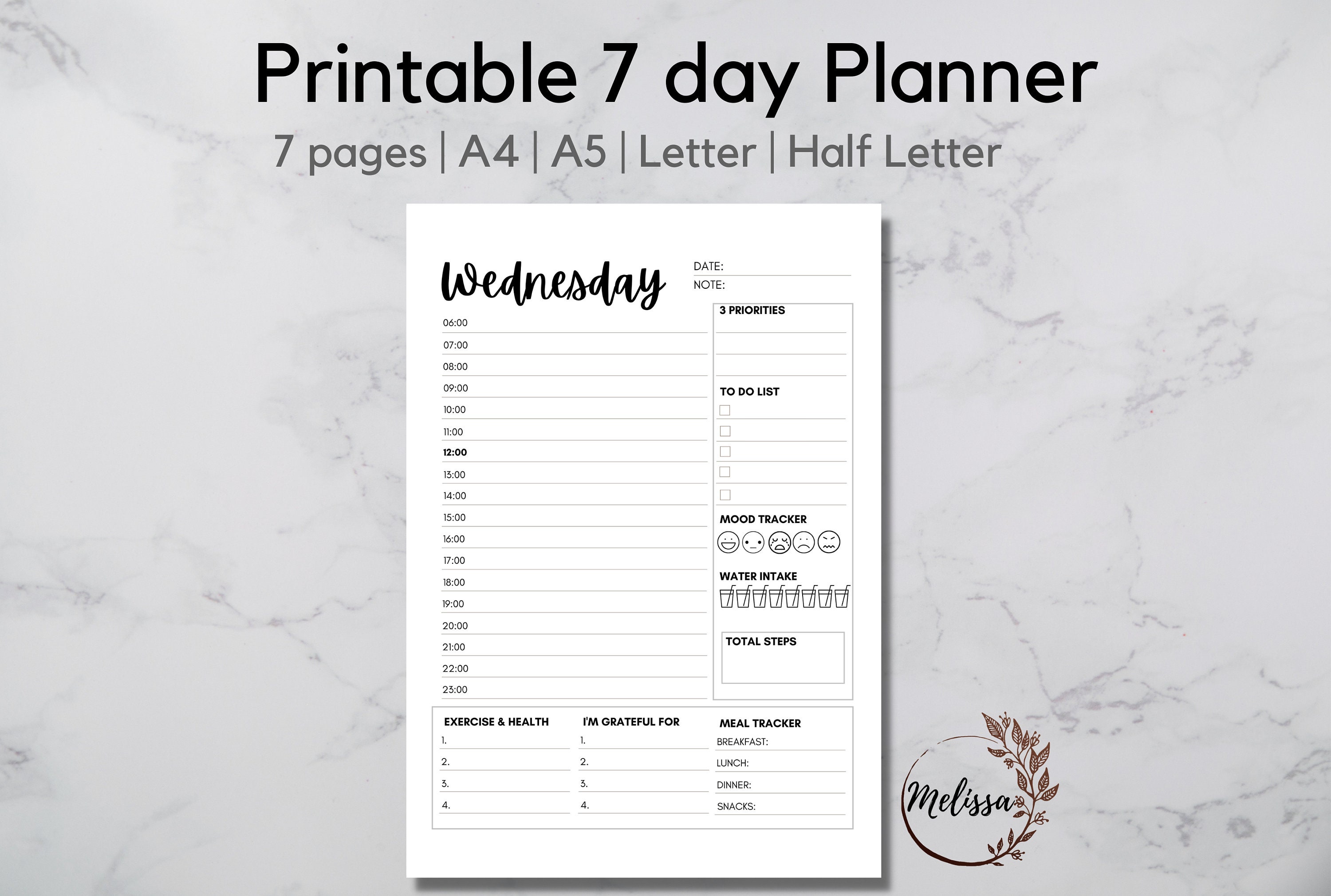 Daily Planner Pad, Printable 7 Day Planner, Daily Schedule, Work ...