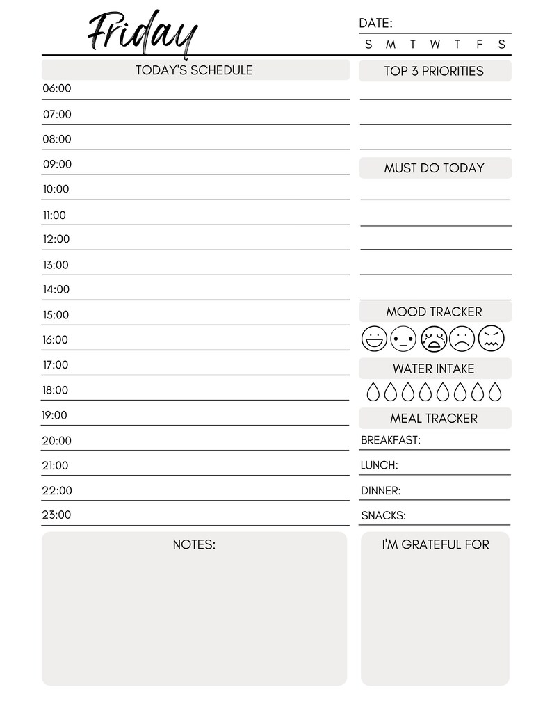 7 Day Planner Printable Daily Schedule Work Planner | Etsy
