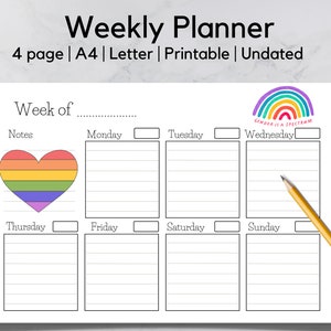 PRIDE Weekly Schedule Planner, Week at a Glance Printable, LGBTQ Weekly ...