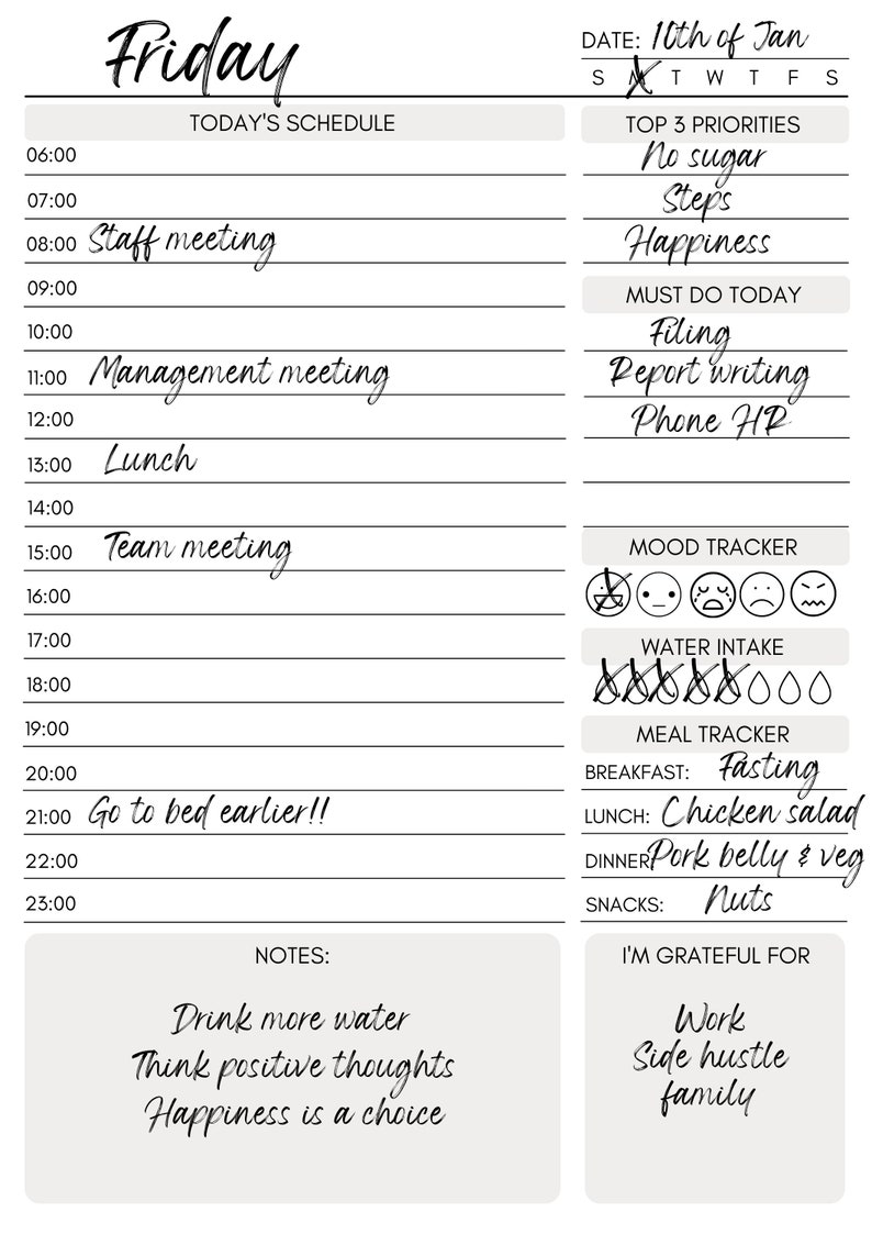 7 Day Planner Printable, Daily Schedule Sheets, Work Planner, Hourly ...