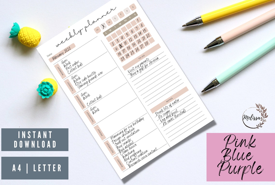 DAY PLANNER Printable | Printable 7 Day Planner | Work Planner | Health ...
