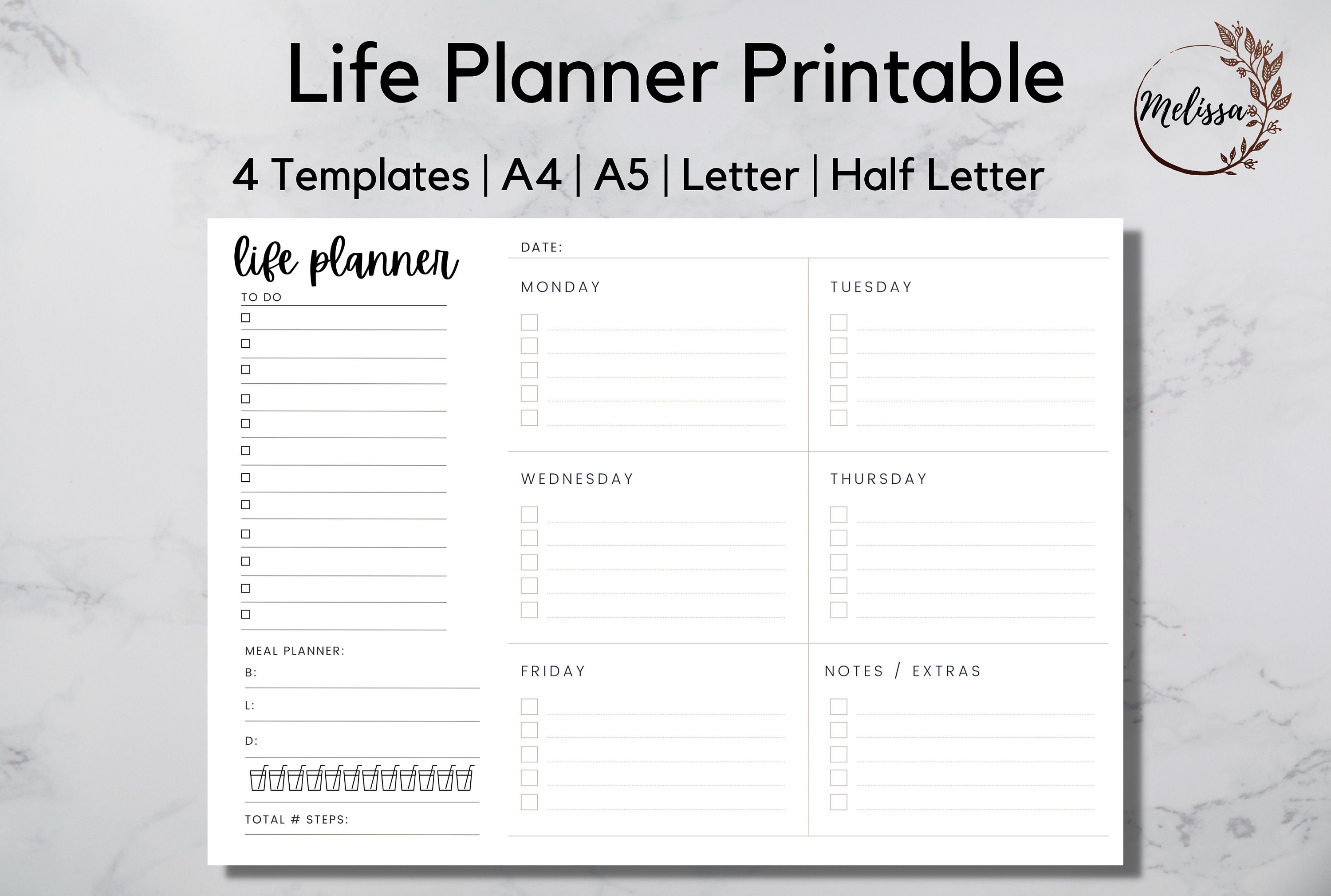 Life Planner Printable, Weekly Schedule Planner, Week at a Glance ...