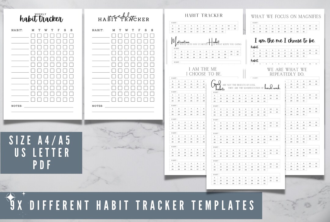 Habit Tracker Printable, Daily Habit Tracker Pad, Daily Weekly Monthly ...