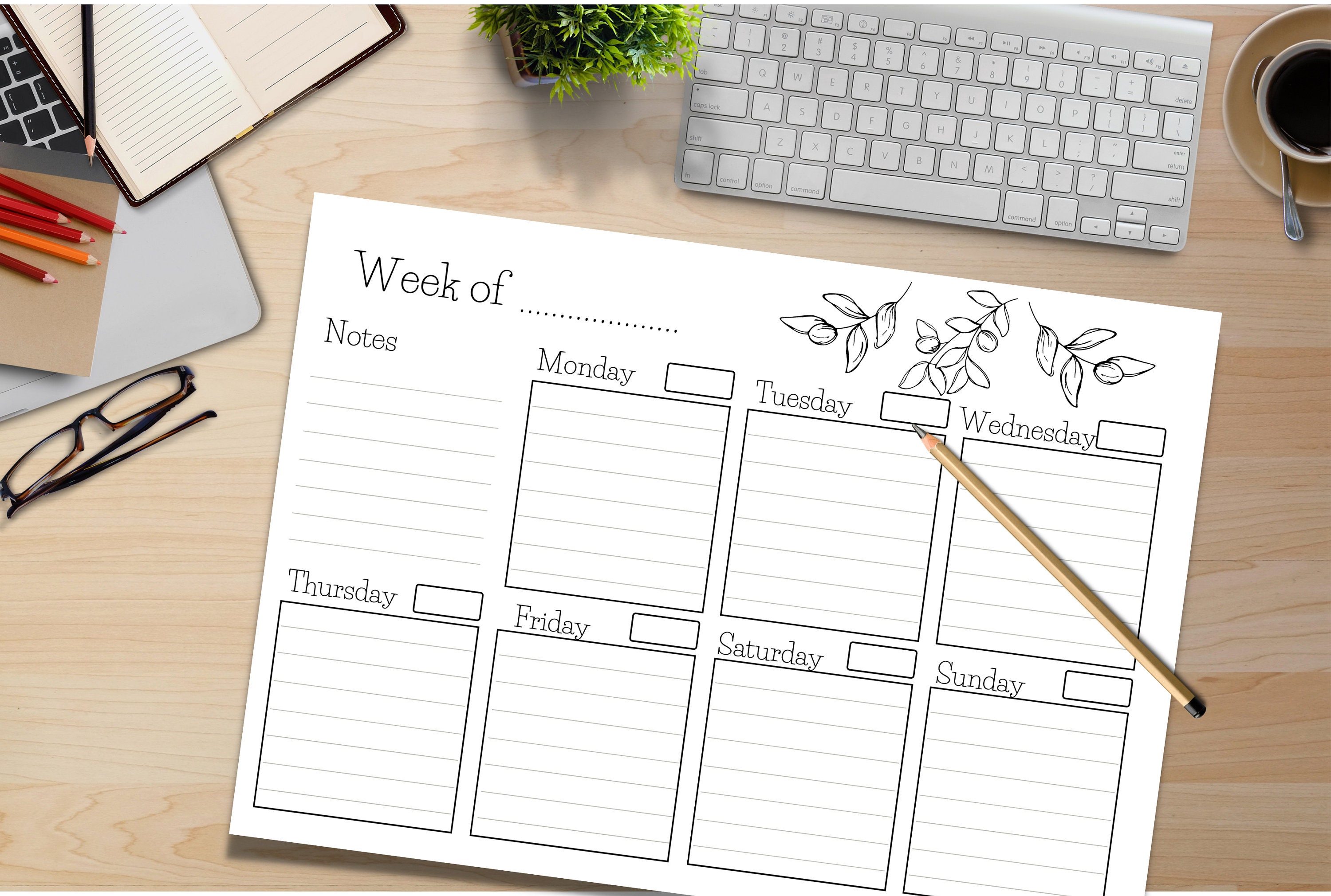 WEEKLY Planner Printable to Do List, DESK PLANNER Printable, Week at a ...
