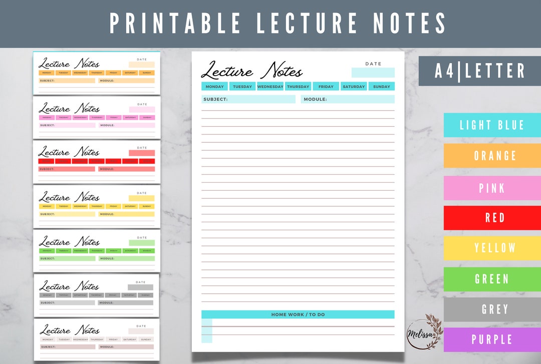 Printable Lecture Notes | Print at Home | College Student | Lined Note ...