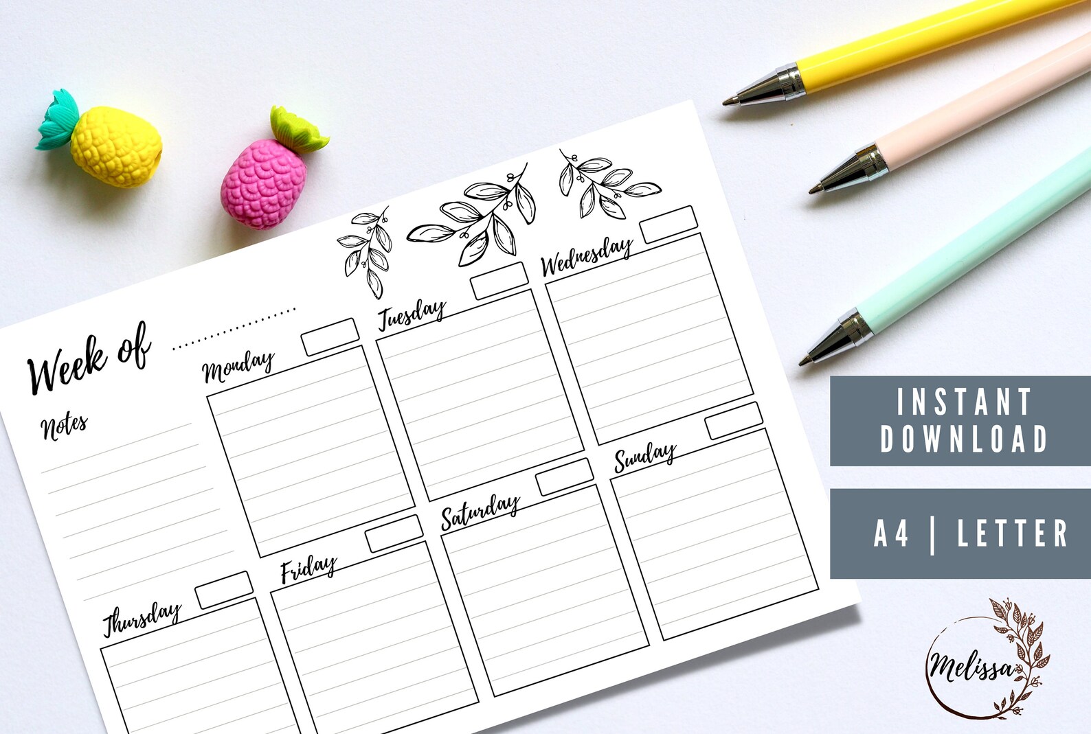 WEEKLY Planner Printable to Do List, DESK PLANNER Printable, Week at a ...