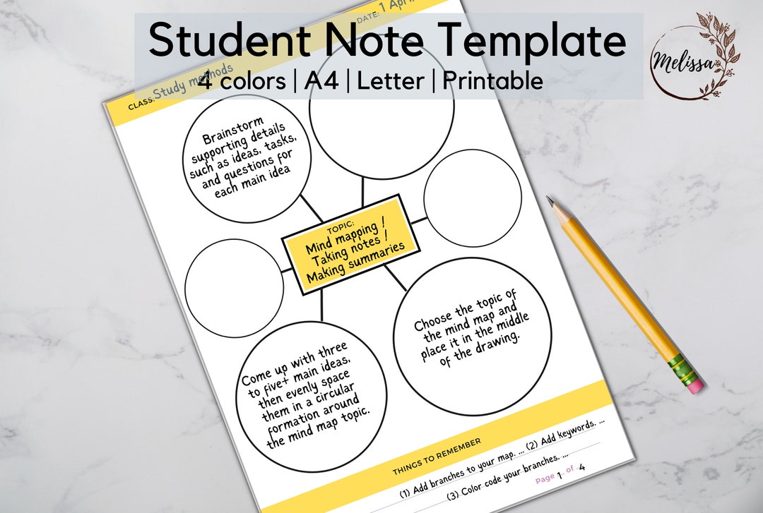 Note Writing Template, 4 Printable Digital Download, Mind Map Template ...
