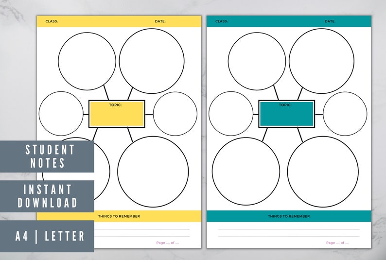 Note Writing Template, 4 Printable Digital Download, Mind Map Template ...