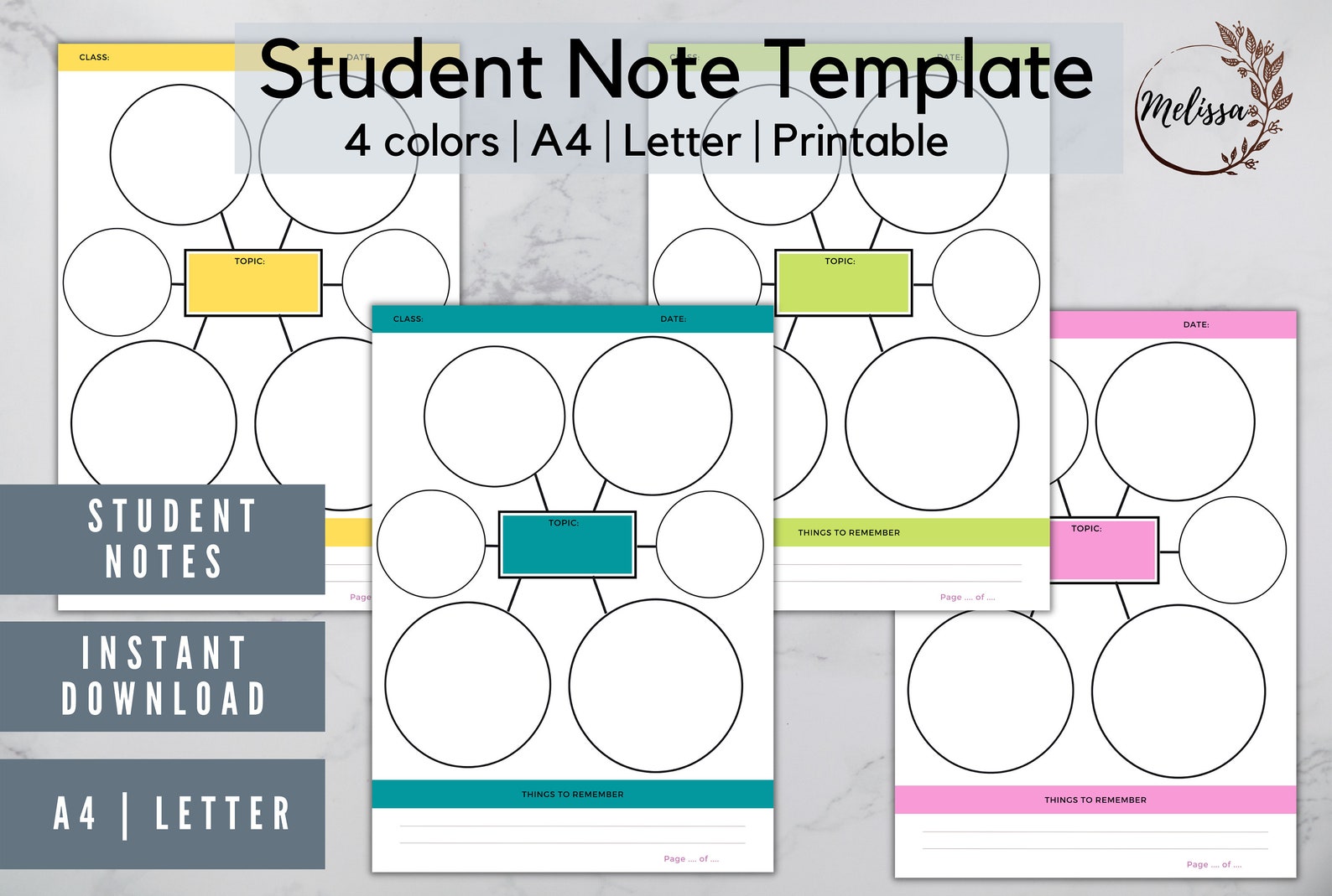 Note Writing Template, 4 Printable Digital Download, Mind Map Template ...
