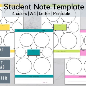 Note Writing Template, 4 Printable Digital Download, Mind Map Template ...