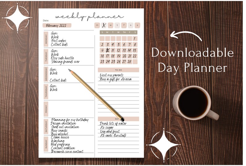 DAY PLANNER Printable Printable 7 Day Planner Work Planner Health ...
