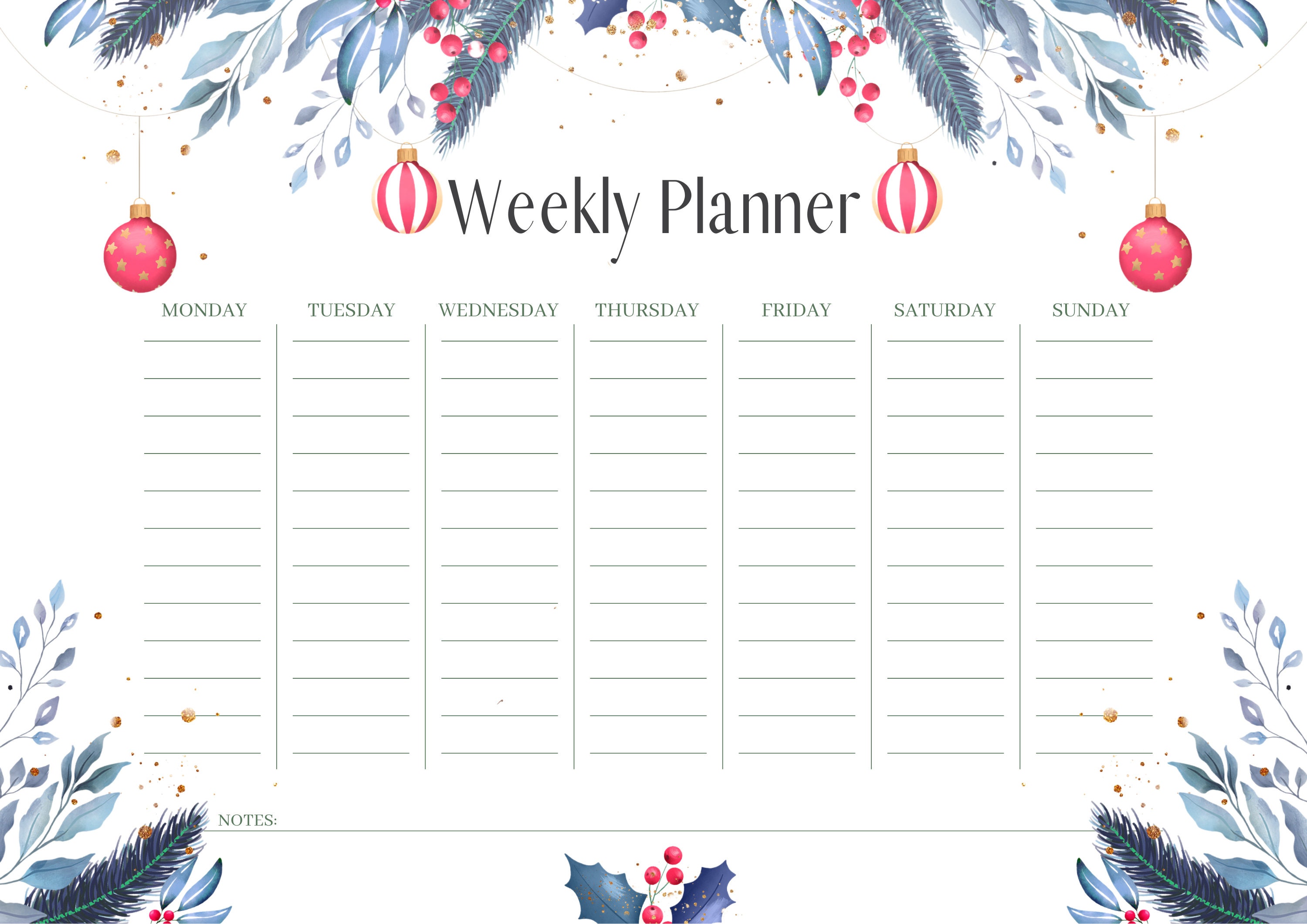 Daily Planner, Week at a Glance Printable, Weekly Planner Undated, Week ...