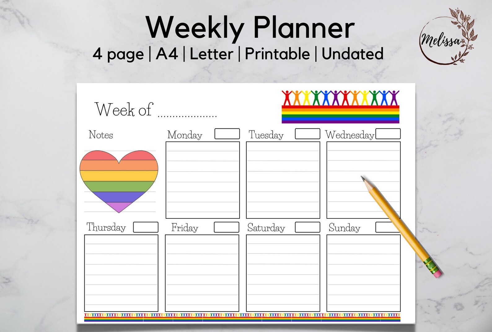 PRIDE Weekly Schedule Planner, Week at a Glance Printable, LGBTQ Weekly ...
