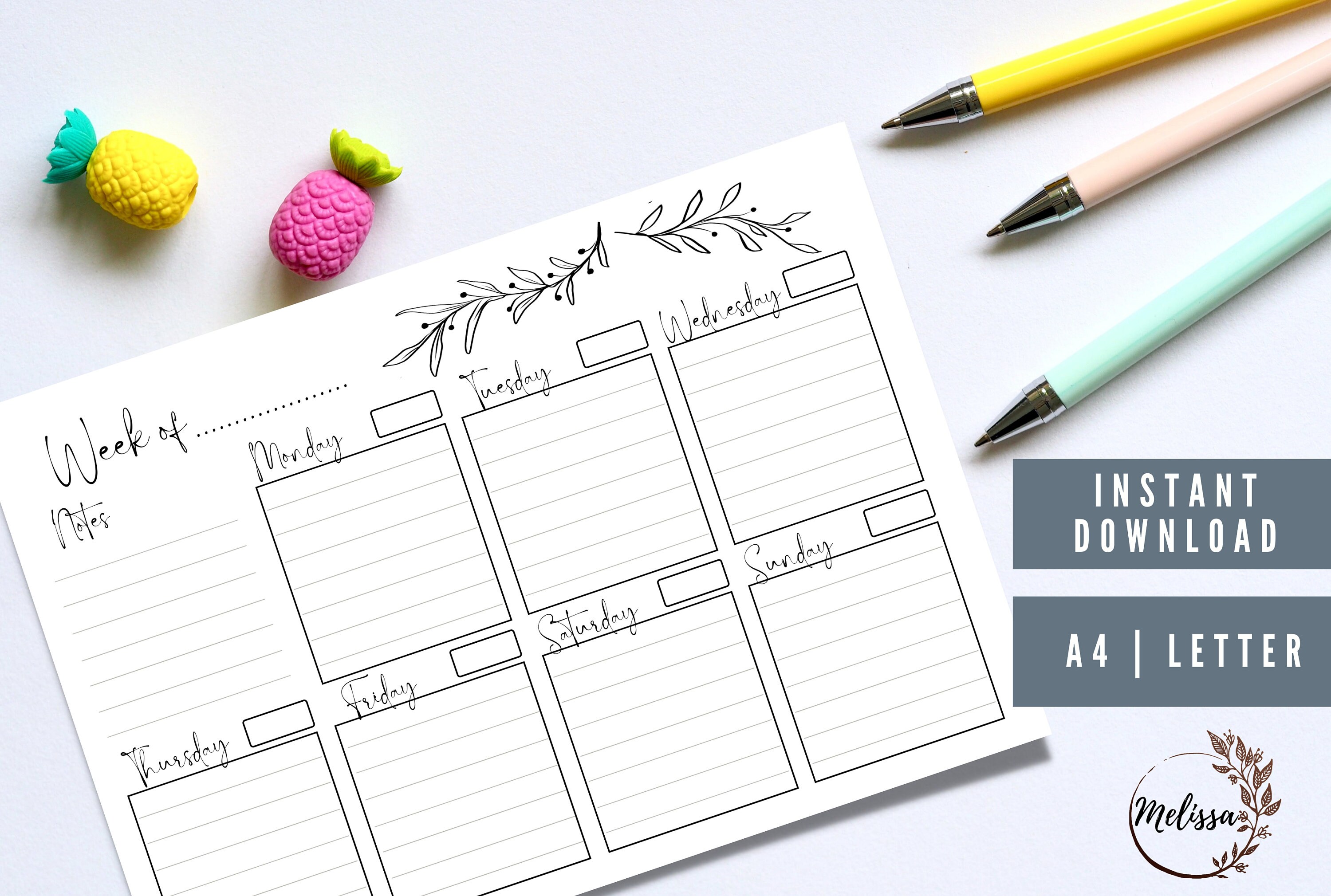 Weekly Schedule Planner, Week at a Glance Printable, Weekly Planner ...