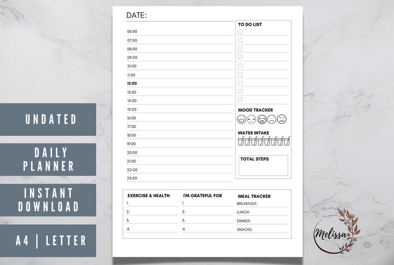 Daily Planner PDF | Hourly Planner Printable | Daily to Do List ...