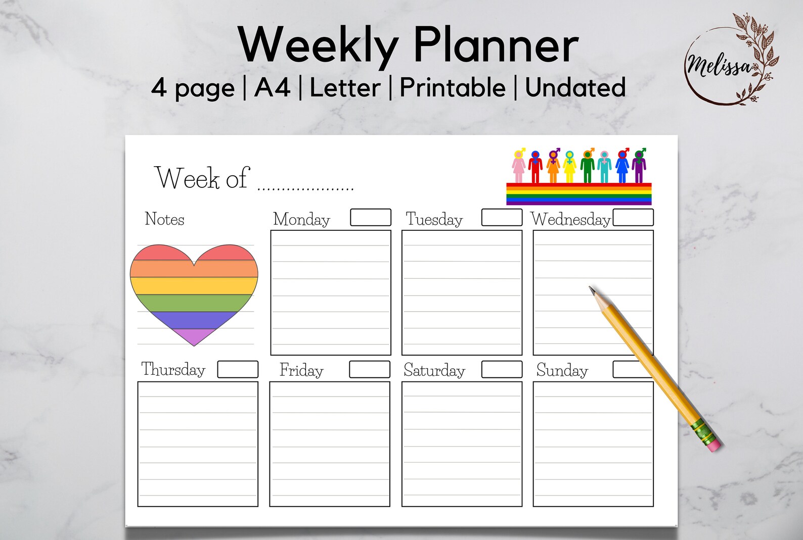PRIDE Weekly Schedule Planner, Week at a Glance Printable, LGBTQ Weekly ...