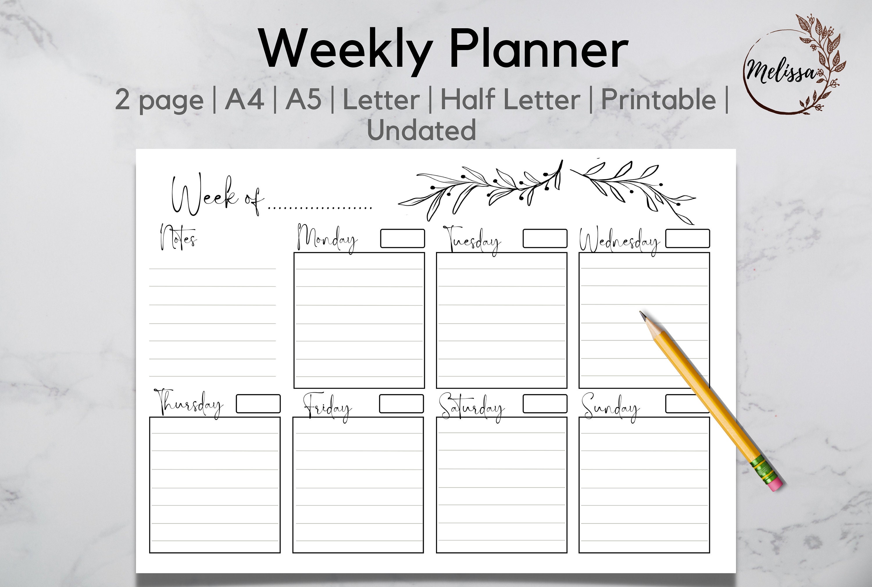 Weekly Schedule Planner, Week at a Glance Printable, Weekly Planner ...