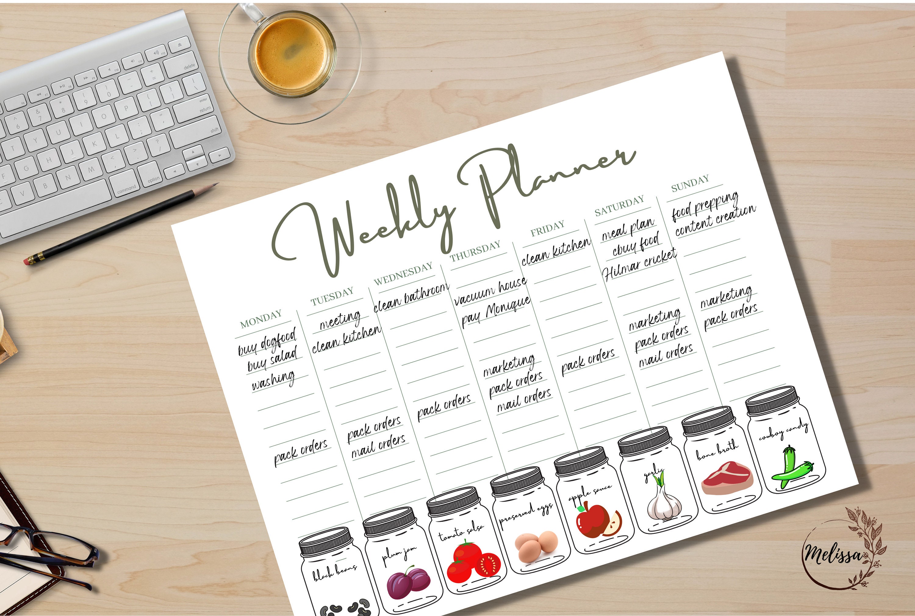 Desk Weekly Planner, Weekly Schedule Planner, Printable Check List, A4 ...