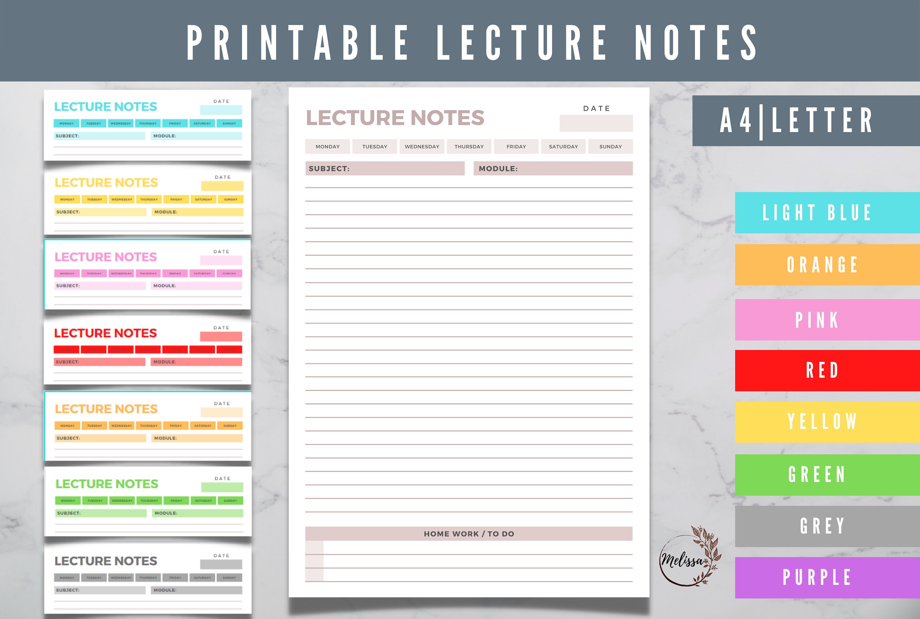 Printable Lecture Notes, Color Coded Lined Notes for School and College ...