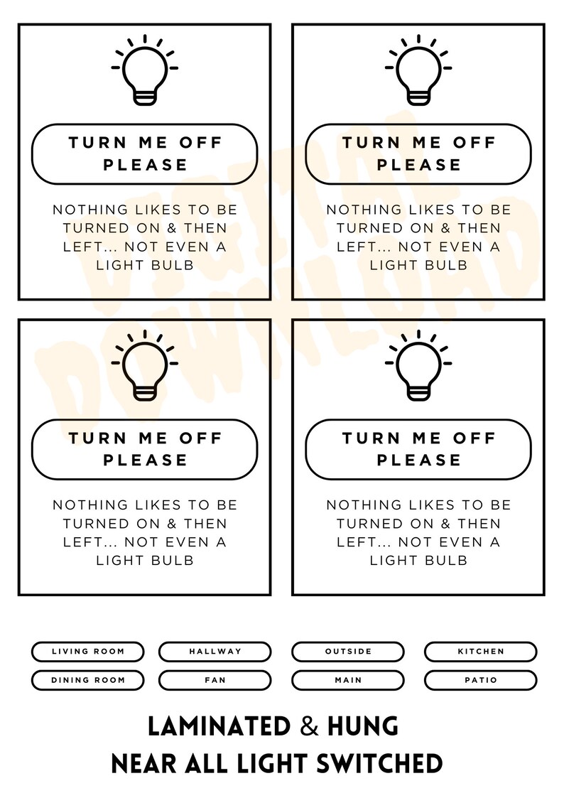 Funny Turn Lights off Sign, Save Electric Sign, Lights off Reminder ...