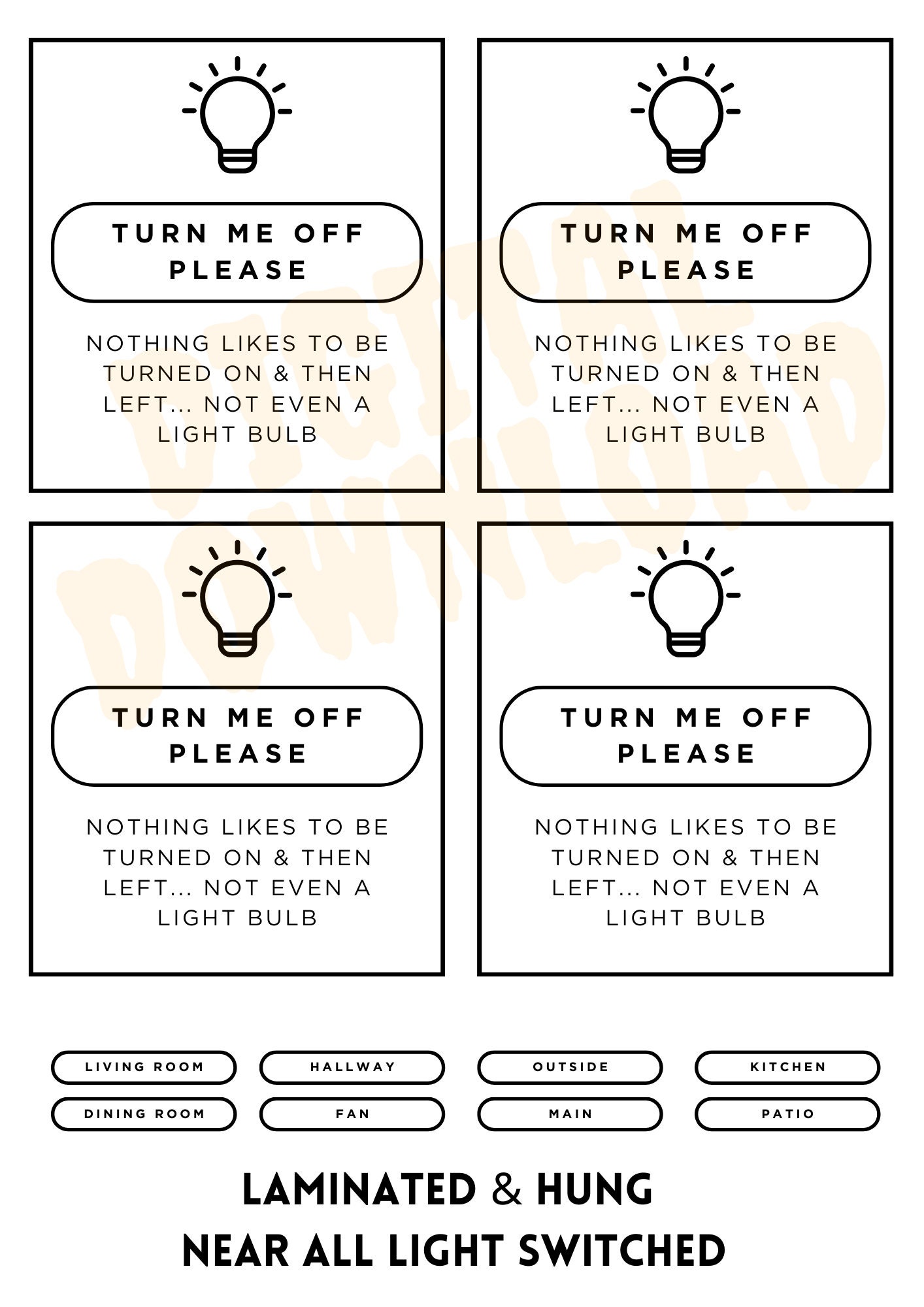 Funny Turn Lights off Sign, Save Electric Sign, Lights off Reminder ...