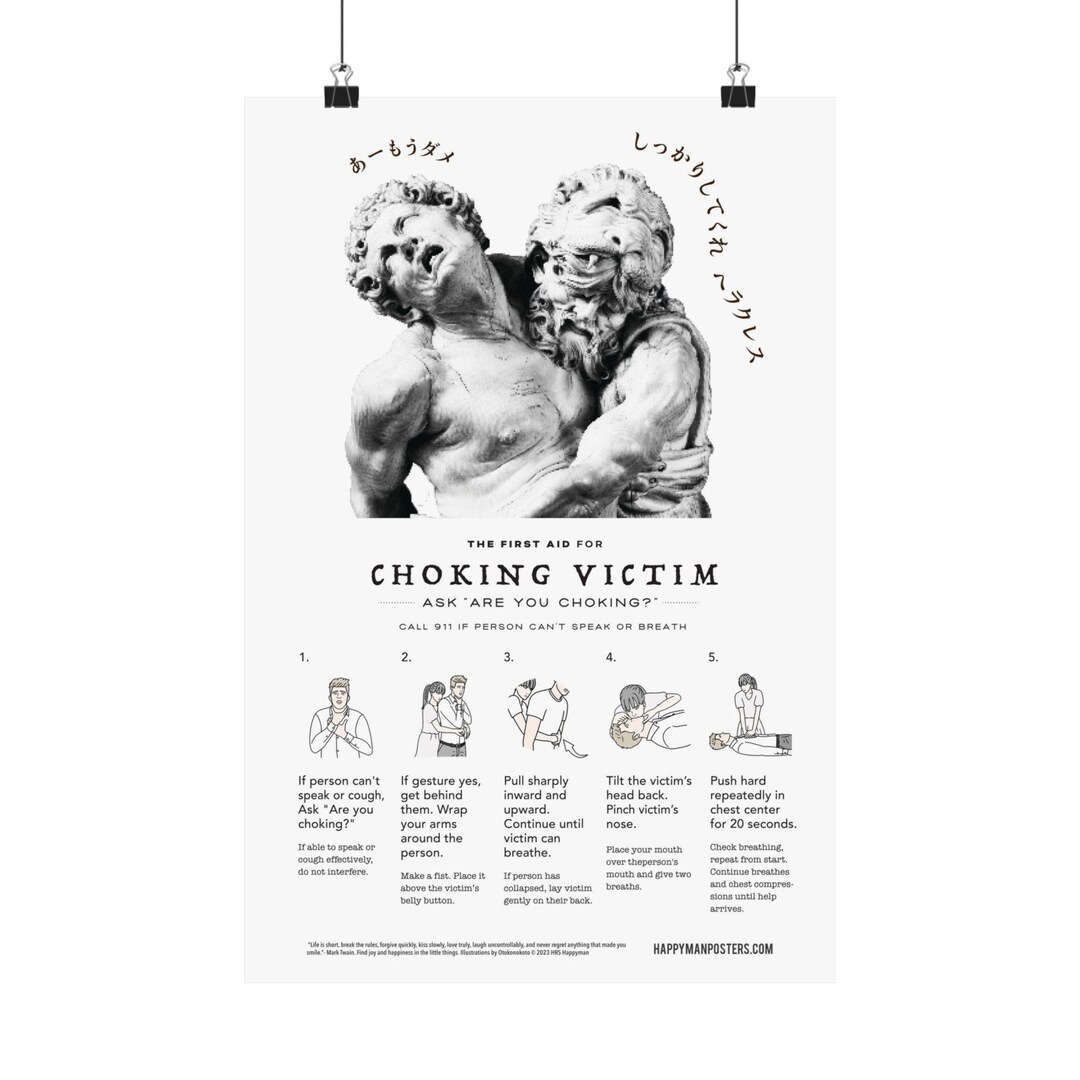 Funny Choking Victim Poster: Hercules Statue, Japanese Art - Restaurant ...
