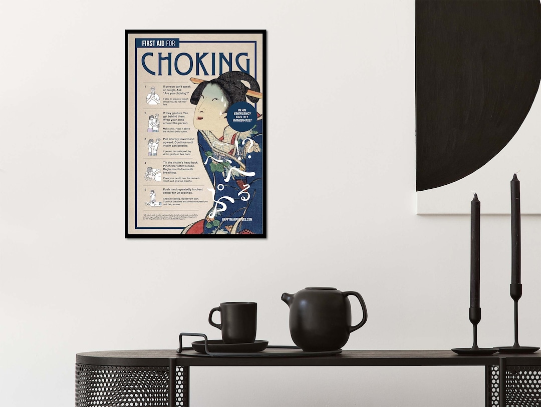 Choking Victim Poster, CPR Poster, Choking Poster, Choking Sign, Ukiyoe ...