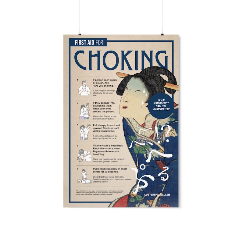 Choking Victim Poster, CPR Poster, Choking Poster, Choking Sign, Ukiyoe ...