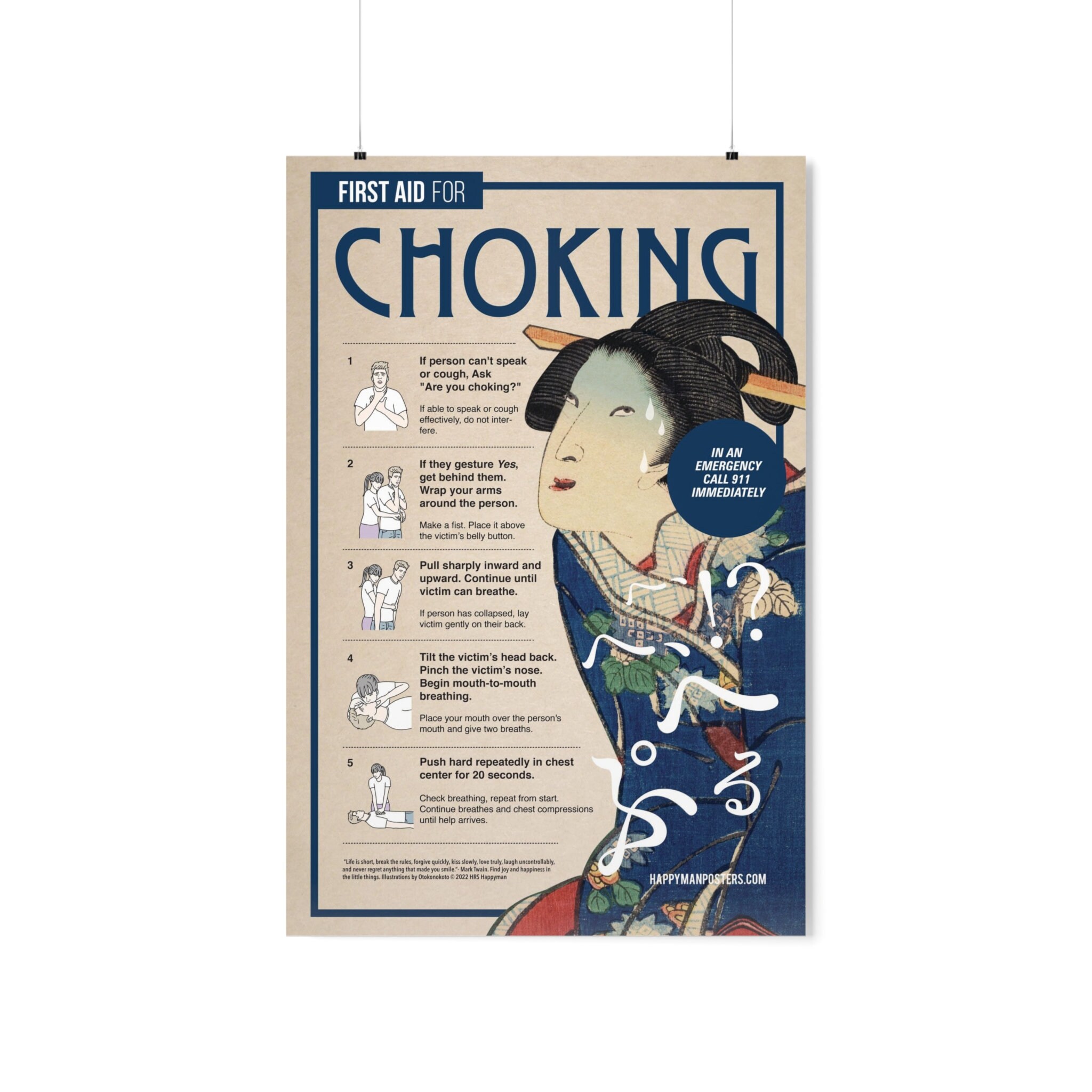 Choking Victim Poster, CPR Poster, Choking Poster, Choking Sign, Ukiyoe ...