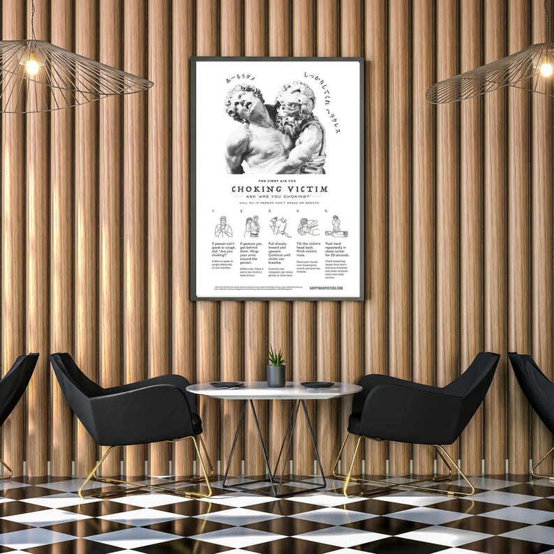 Funny Choking Victim Poster: Hercules Statue, Japanese Art - Restaurant ...