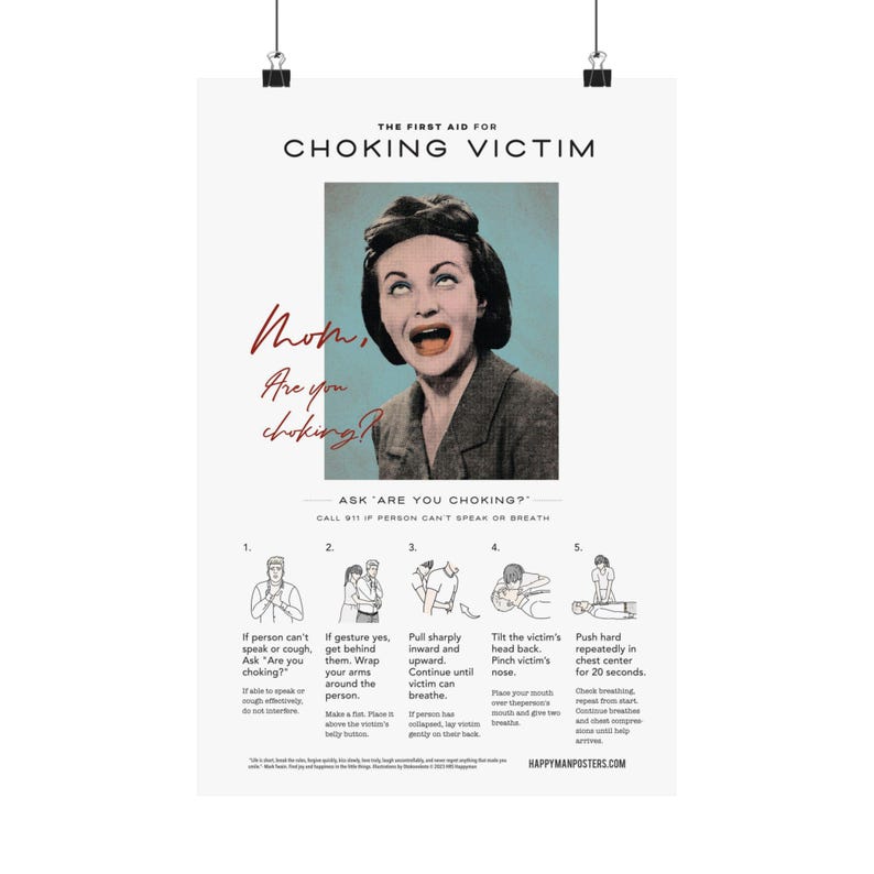 Funny Choking Victim First Aid Poster - Restaurant Cafe Decor - Etsy