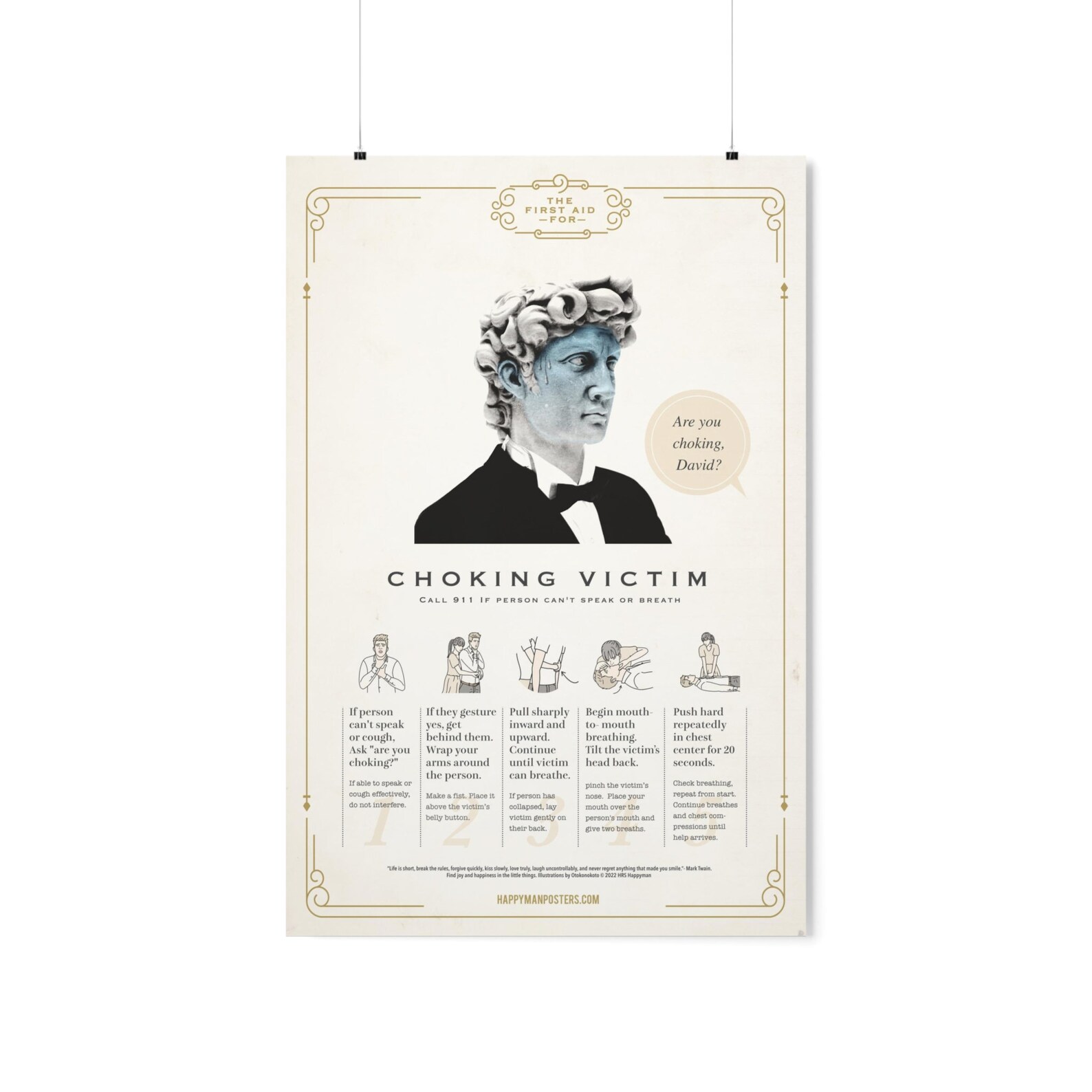 Choking Victim Poster, Choking Poster, CPR Sign, Restaurant Poster ...
