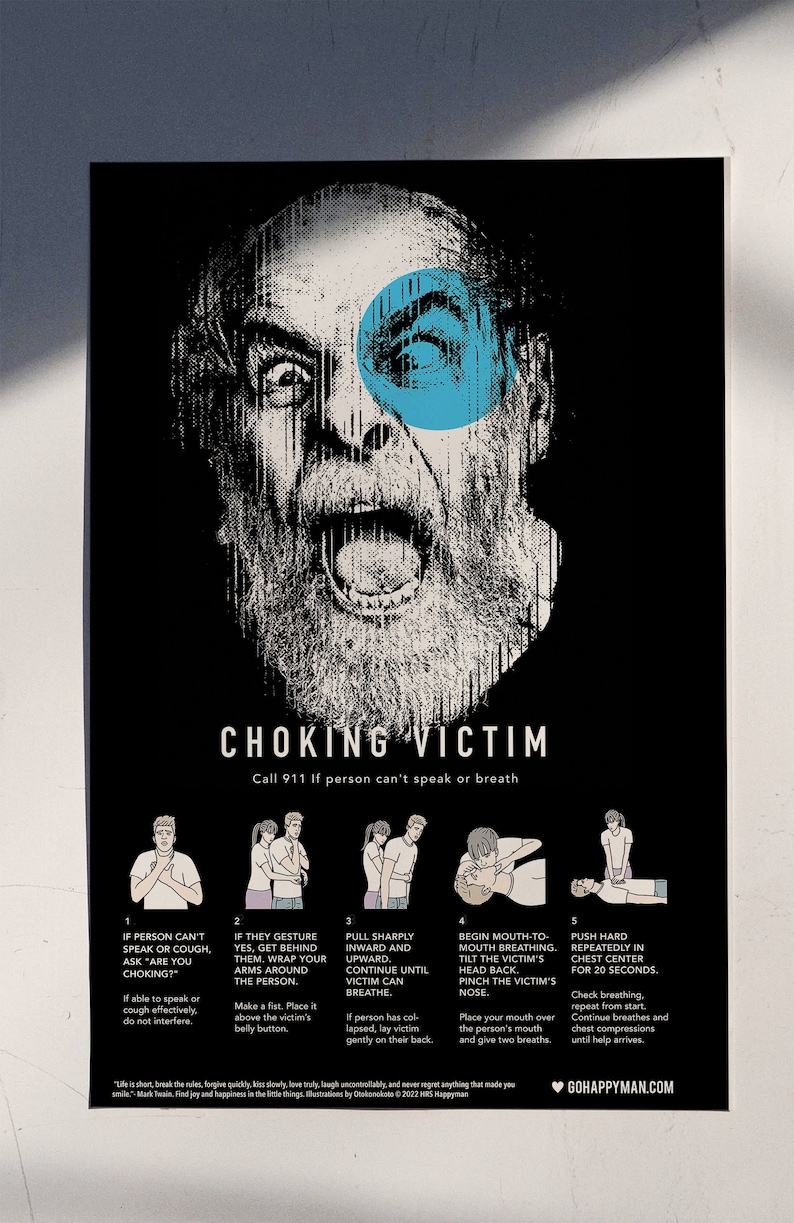 Choking Victim Poster, Dive-bar, Choking Poster, Choking First Aid ...