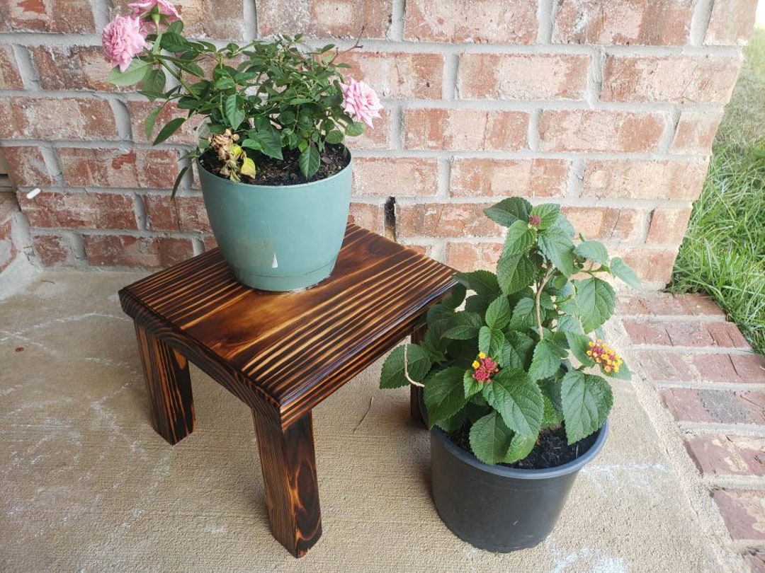 Rustic Wooden Garden Stool | Sturdy Low Wood Plant Stand | Outdoor ...