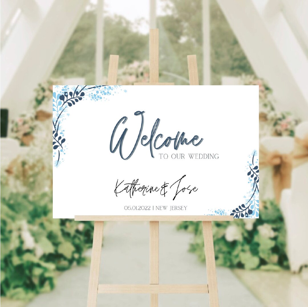 Editable Welcome Sign, Welcome Sign Template, Blue Floral Welcome Sign ...