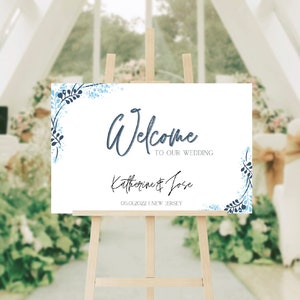 Editable Welcome Sign, Welcome Sign Template, Blue Floral Welcome Sign ...