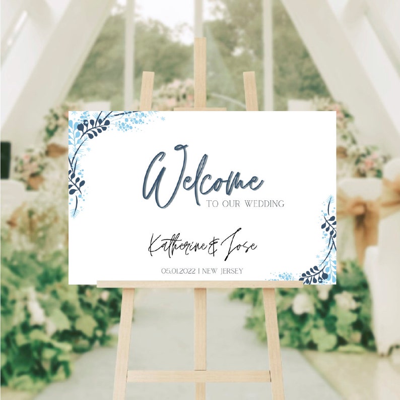Editable Welcome Sign Welcome Sign Template Blue Floral - Etsy