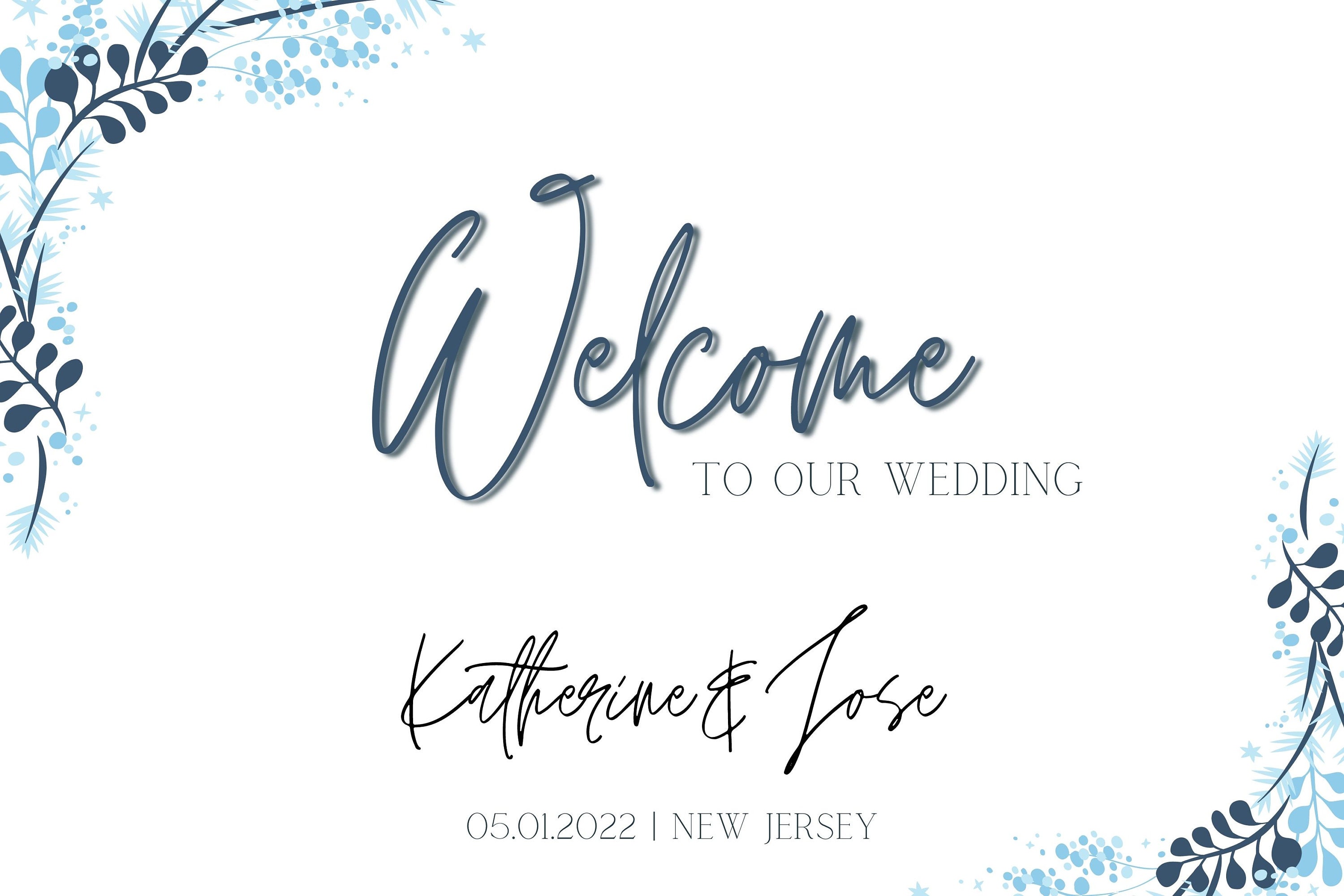 Editable Welcome Sign, Welcome Sign Template, Blue Floral Welcome Sign ...