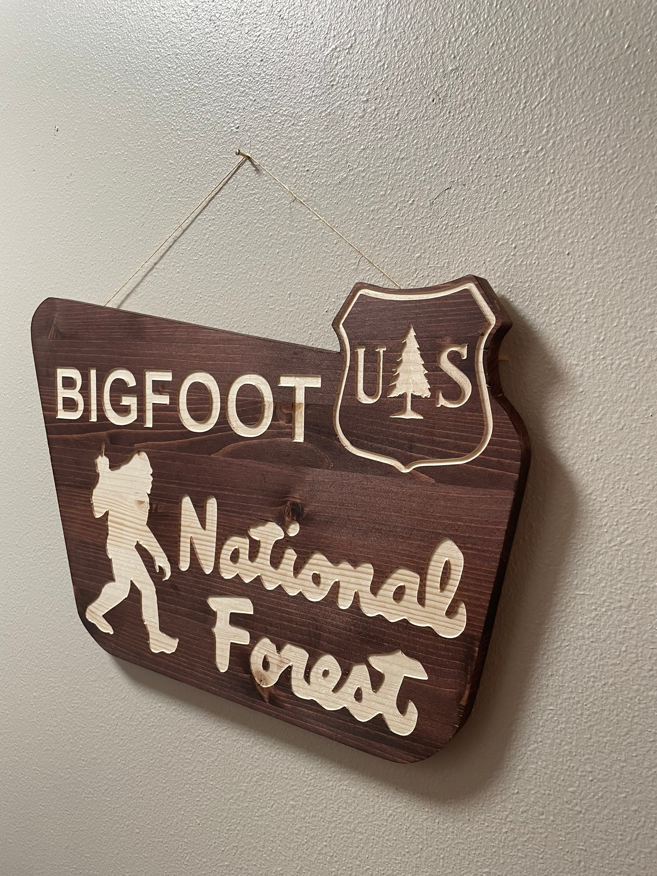 Bigfoot National Forest Sign, Sasquatch Carved Wood Sign, Cabin Decor ...