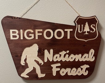 Bigfoot National Forest Sign, Sasquatch Carved Wood Sign, Cabin Decor ...