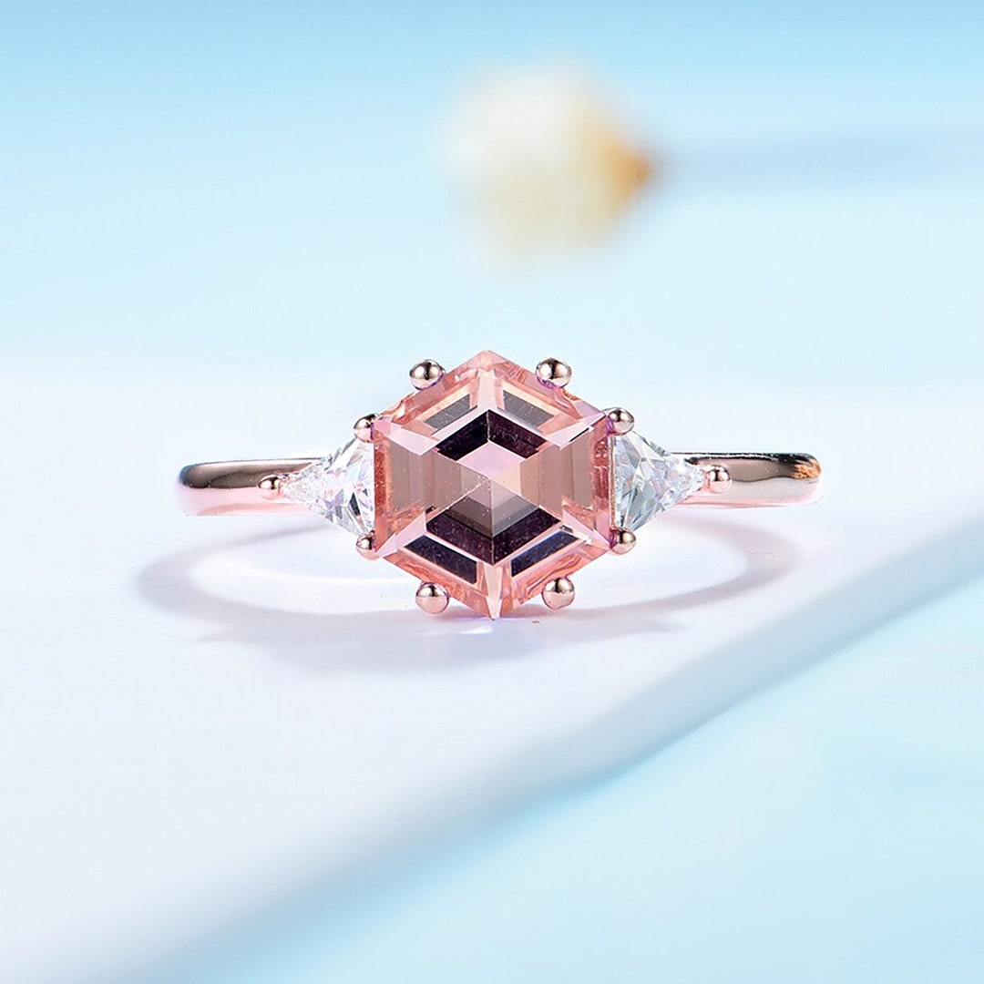 Hexagon Morganite Ring, Solid 925 Silver Gemstone Ring - Etsy