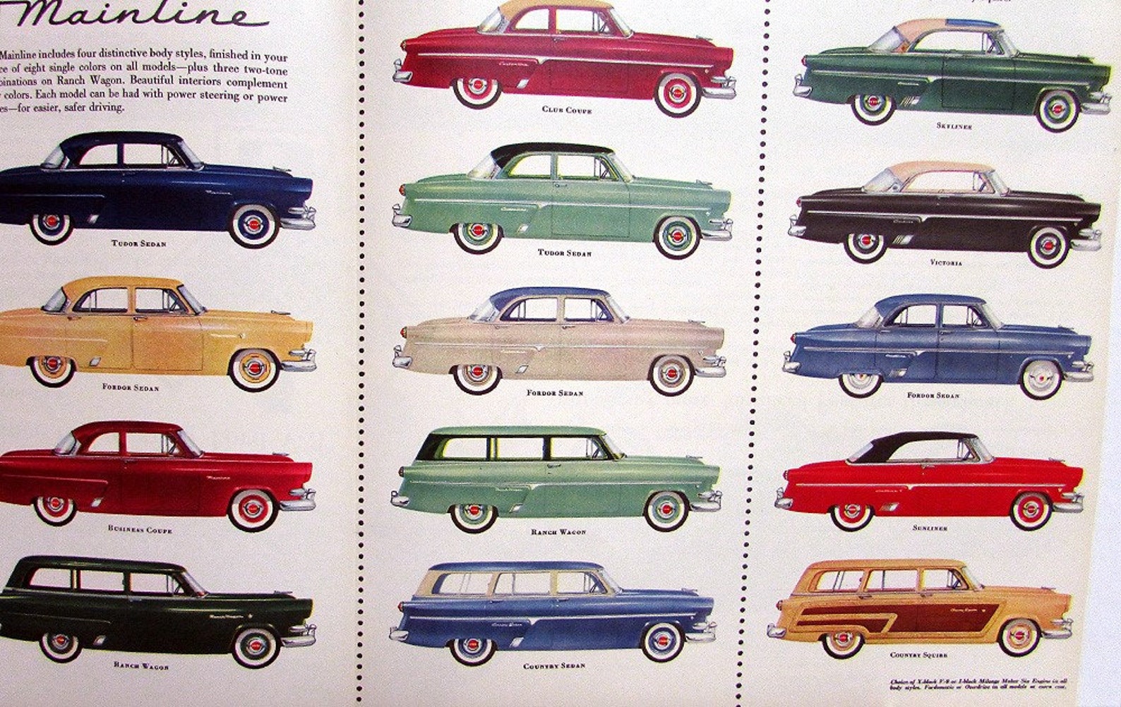 1954 Ford Mainline Customline Crestline Cars XL Sales Folder Original ...