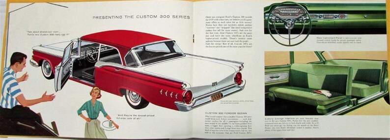 1959 Ford Custom 300 & Fairlane 500 Series Car Sales Brochure XL Orig ...