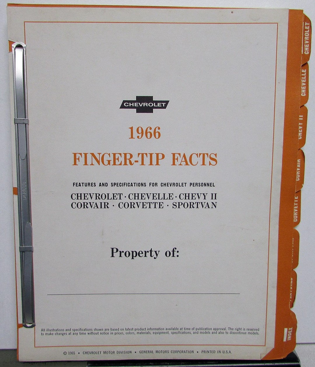 1966 Chevrolet Finger Tip Facts Dealer Album Sales Reference Chevelle ...
