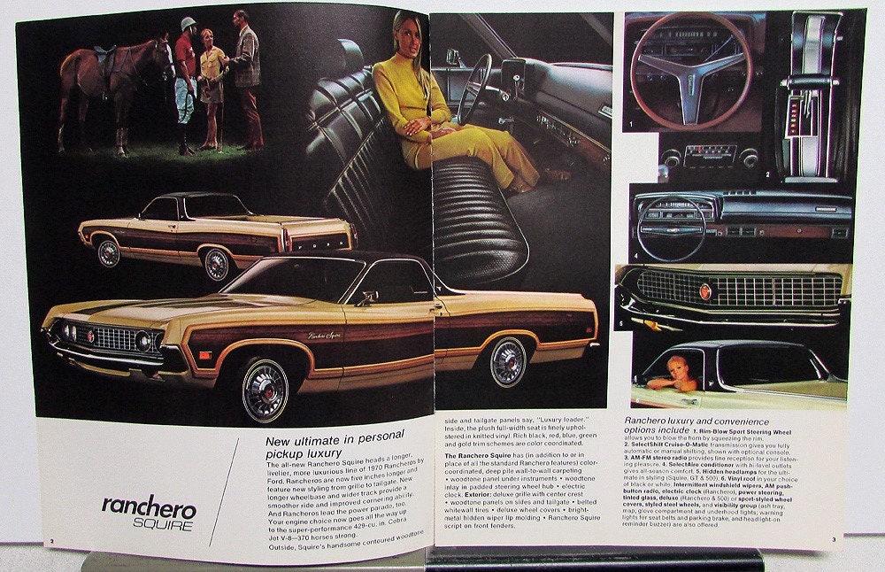 1970 Ford Ranchero 500 GT Squire Truck Sales Brochure & Specs Original ...