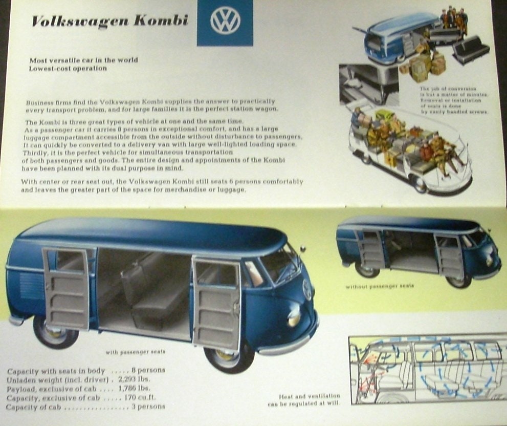 1958 Volkswagen VW Sales Brochure Commercial Pick-up Van Kombi - Etsy