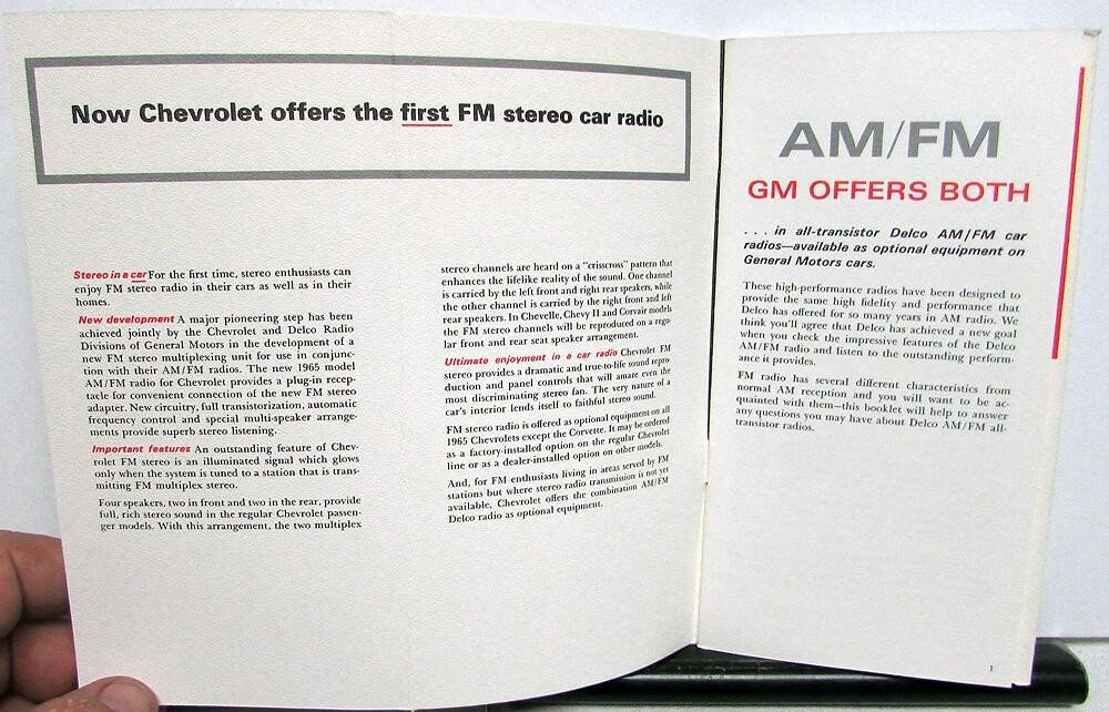 1965 Chevrolet Dealer Am/fm & Fm Stereo Car Radio Guide Brochure Delco ...