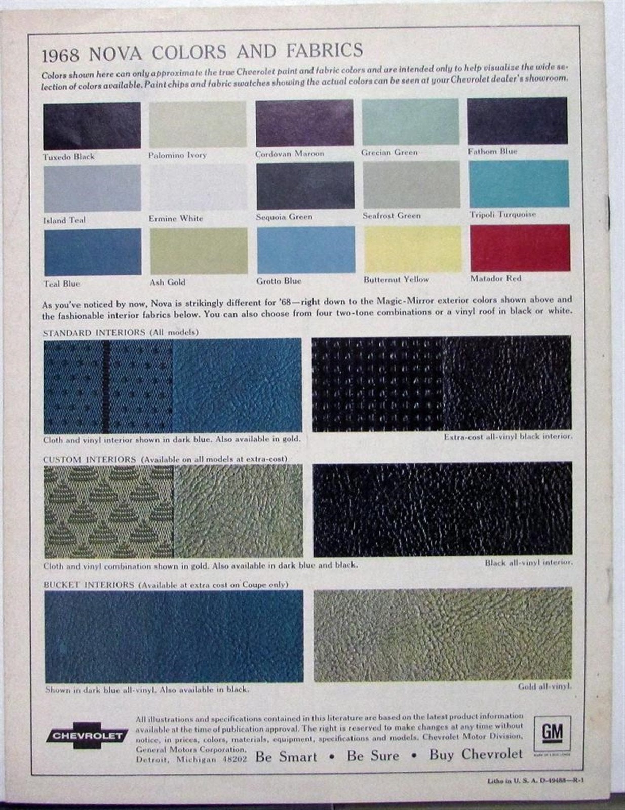 1968 Chevrolet Chevy II Nova & SS Color Sales Brochure Original ...
