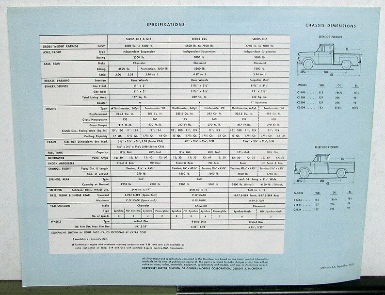 1960 Chevrolet Truck Dealer Color Sales Brochure Pickup C14 C15 C25 C36 ...