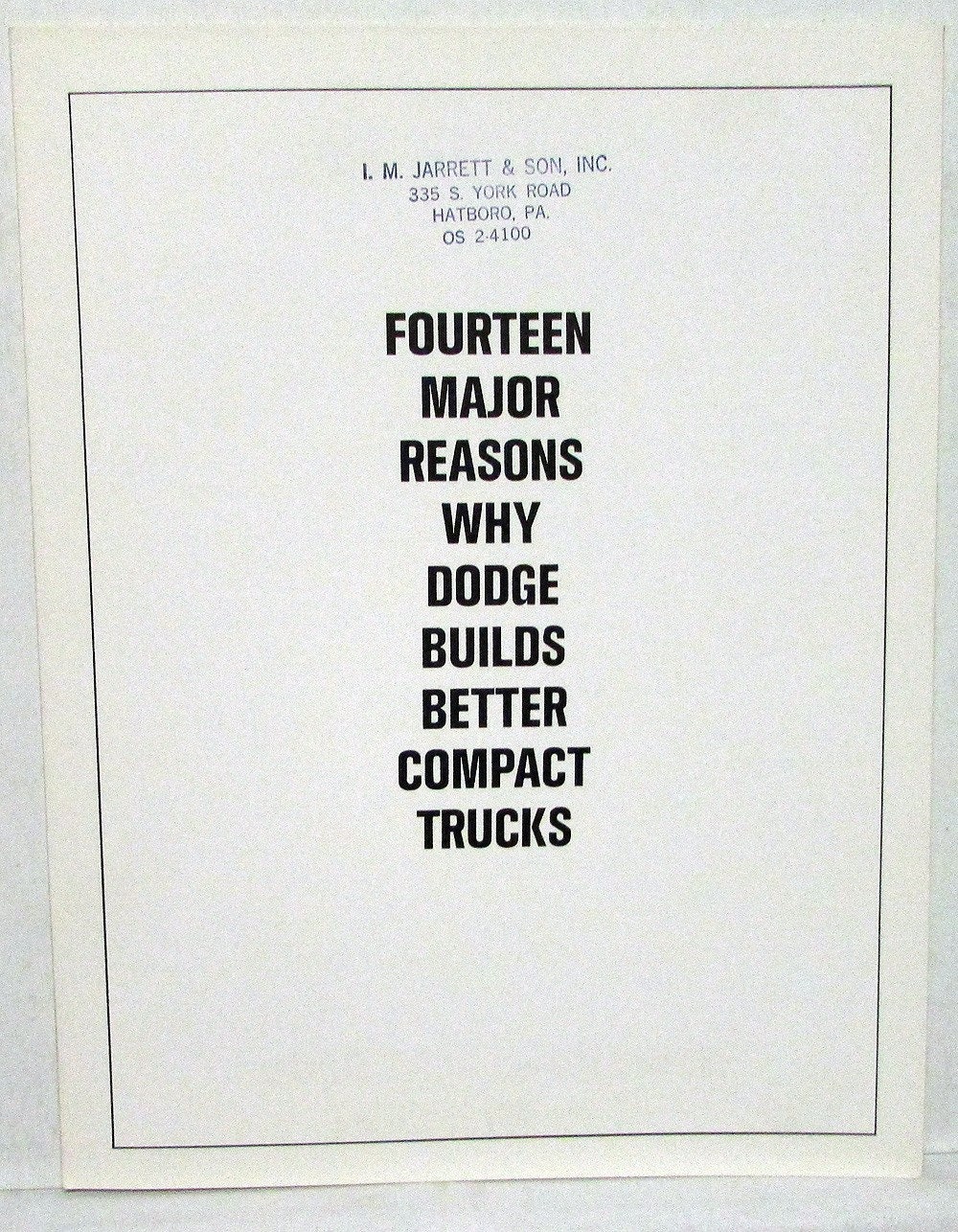 1964 Dodge Truck A100 Compact Van Pickup Specifications Sales Folder ...